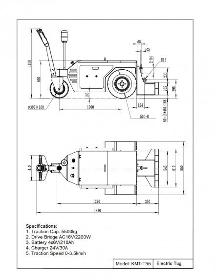 Electric Towing Tug with Pin Hitch 5500kg (Pull & Push) KMT-T55 ...